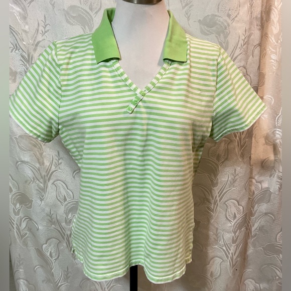 Liz Golf | Tops | Liz Golf Green White Striped Top | Poshmark